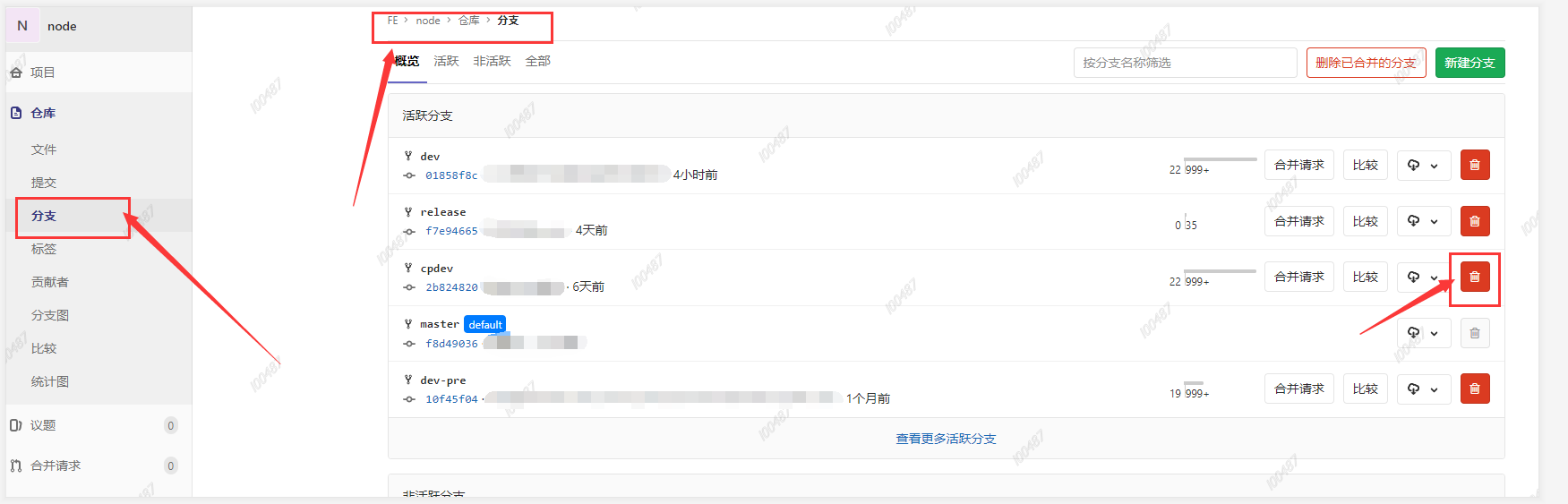 Gitlab 删除远程分支的两种方法介绍:一是在gitlab可视化toc端页面进行手动删除,二是命令行来删除远程分支。